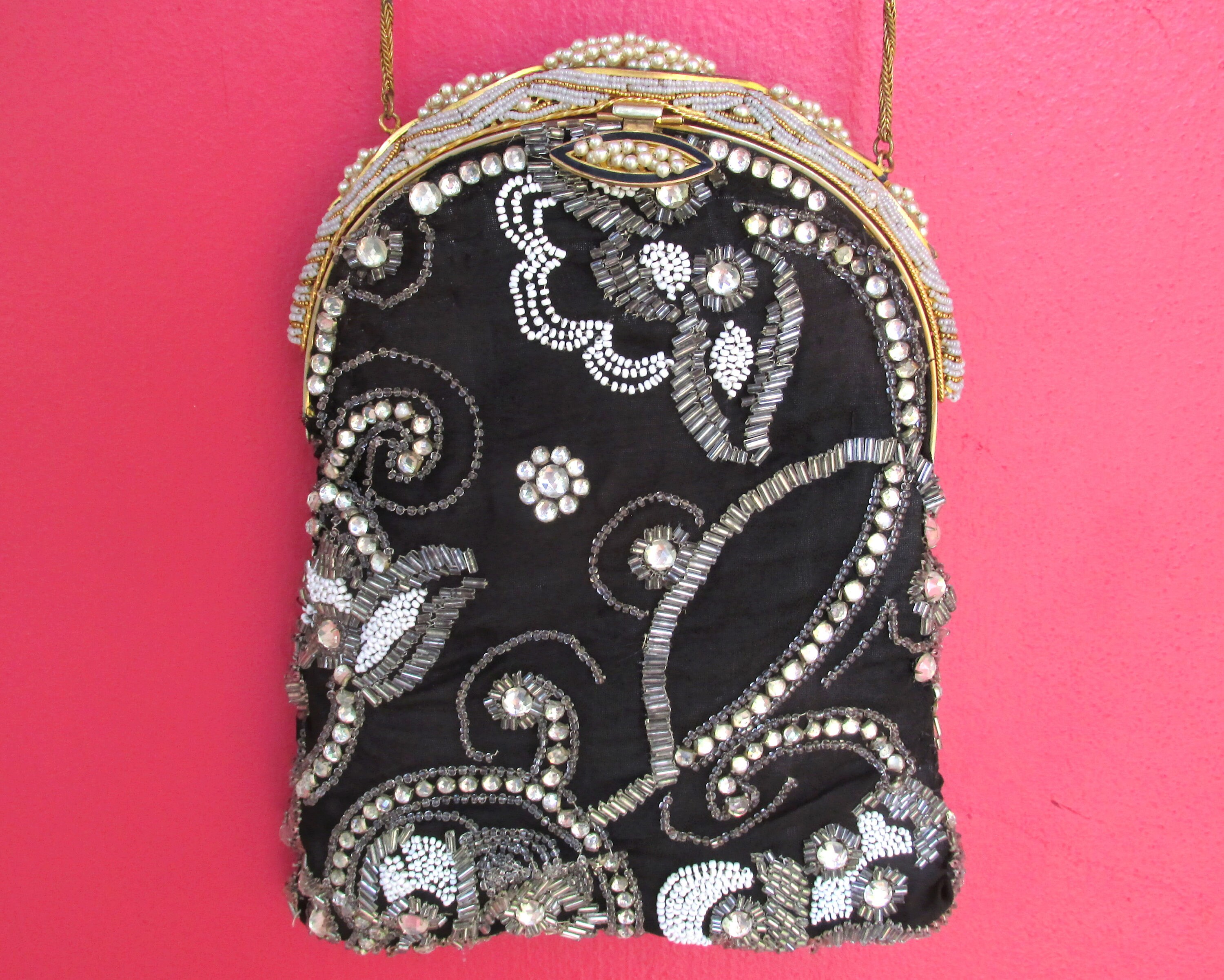 Antique Victorian Purse Frame Redone in 1920's Beaded Textile VINTAGE ...
