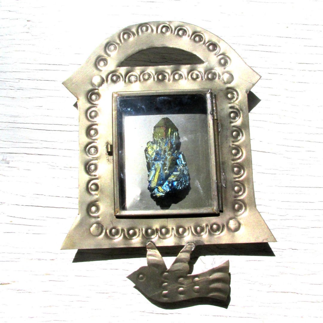 Punched Tin Shadowbox With Glass Mexican Folk Art Nicho Wall Hanging ...