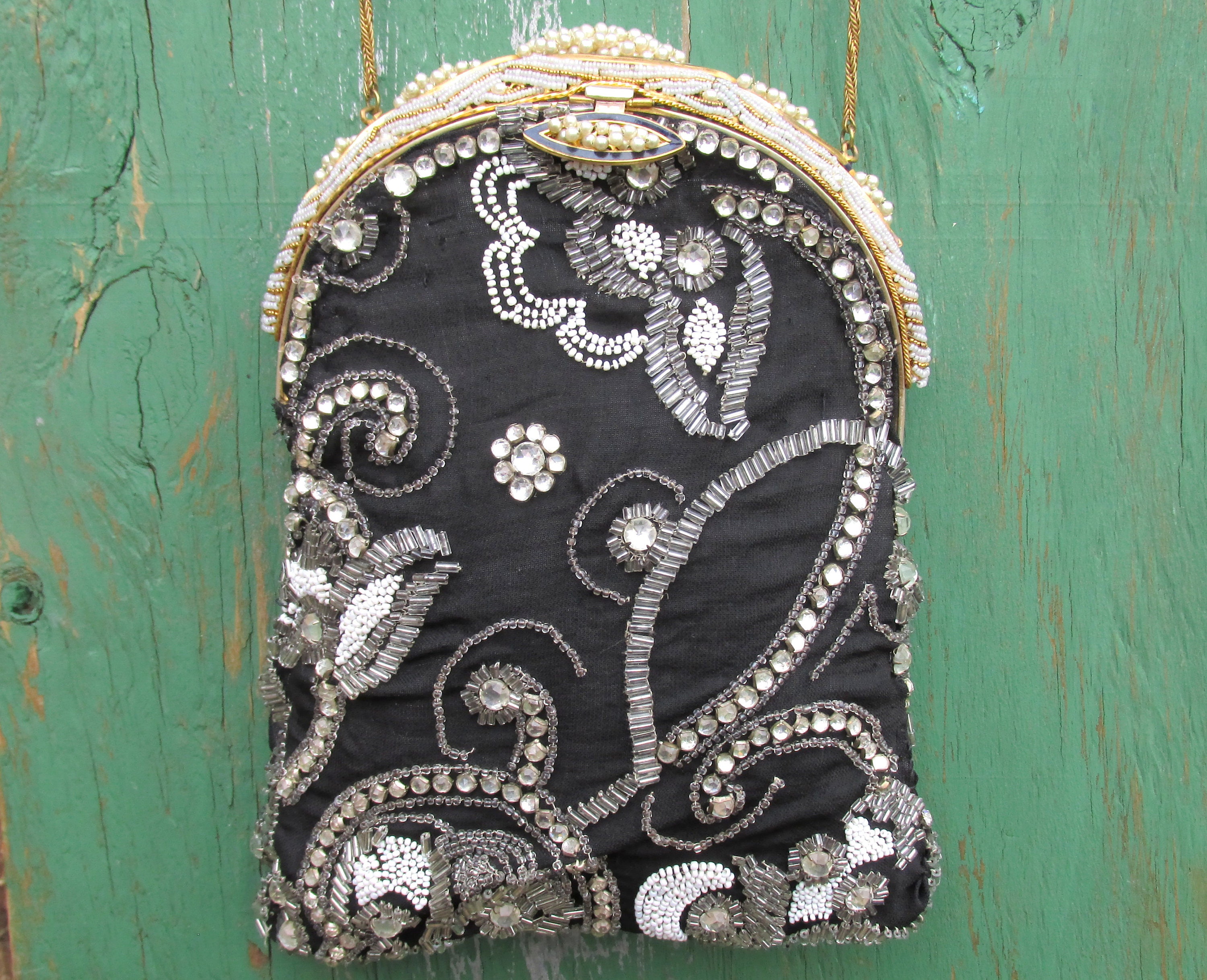 Antique Victorian Purse Frame Redone in 1920's Beaded Textile VINTAGE ...