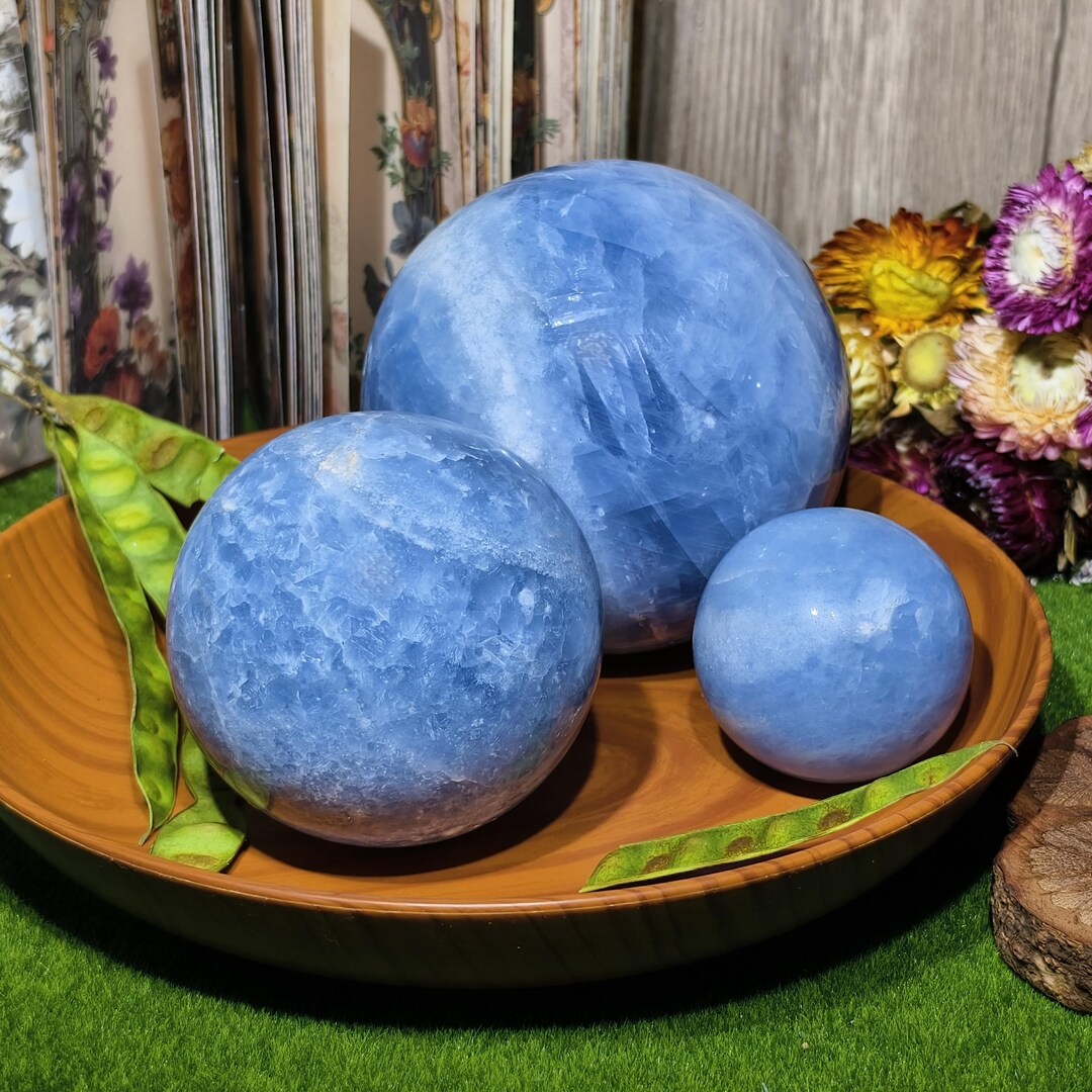 Blue Celestite Sphere: Hand Polished Crystal Ball, Reiki Healing Decor ...