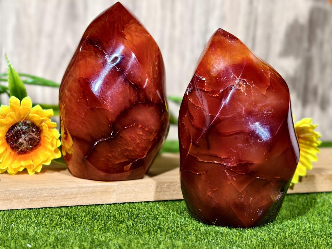 Carnelian Flame Tower: Handcrafted Fire Agate Healing Crystal Decor - Etsy