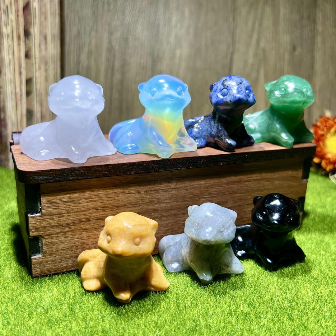 7 Chakra Crystal Otter Set, Healing Crystal Animals, Custom Wooden Box ...