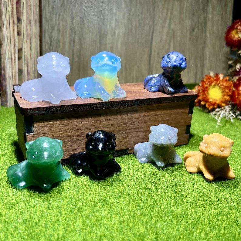 7 Chakra Crystal Otter Set, Healing Crystal Animals, Custom Wooden Box ...