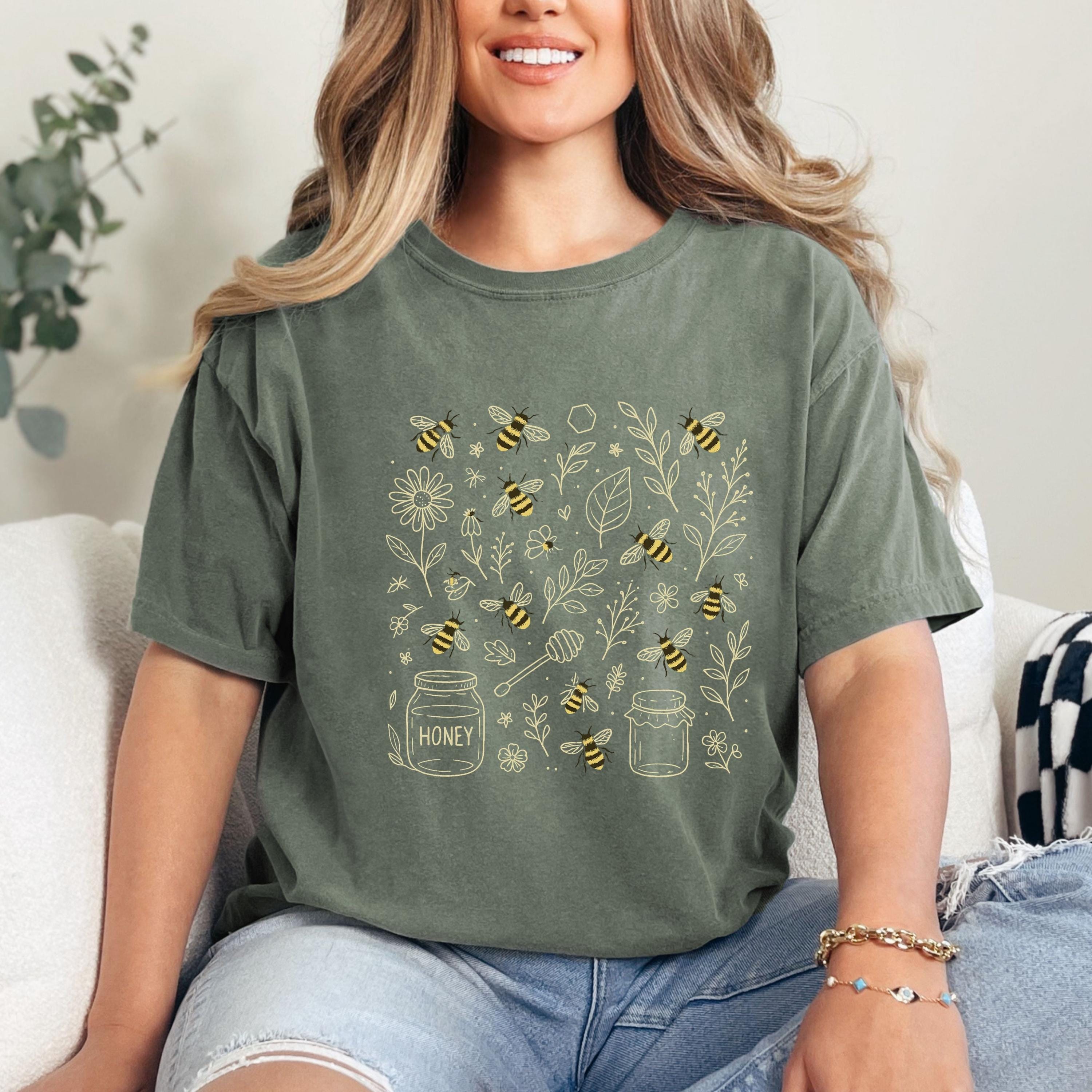 Comfort Colors® Vintage Bee Botanical Shirt,honeycomb Doodle Shirt ...