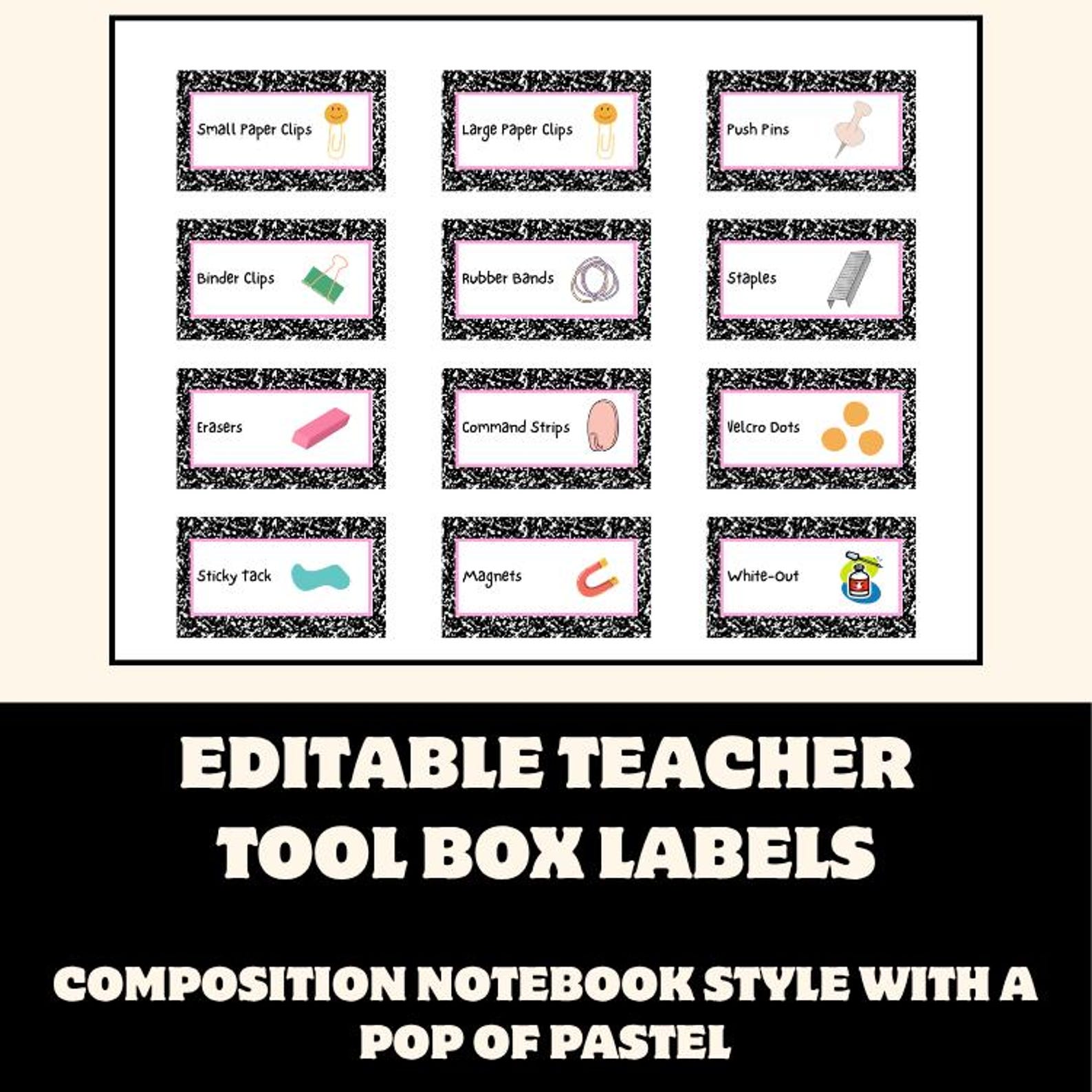 Teacher Toolbox Labels Pastel, Composition Book Classroom Decor ...