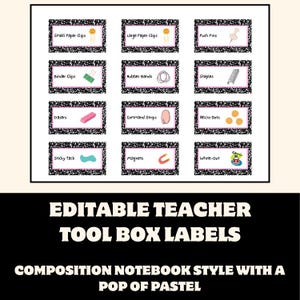 Teacher Toolbox Labels Pastel, Composition Book Classroom Decor ...