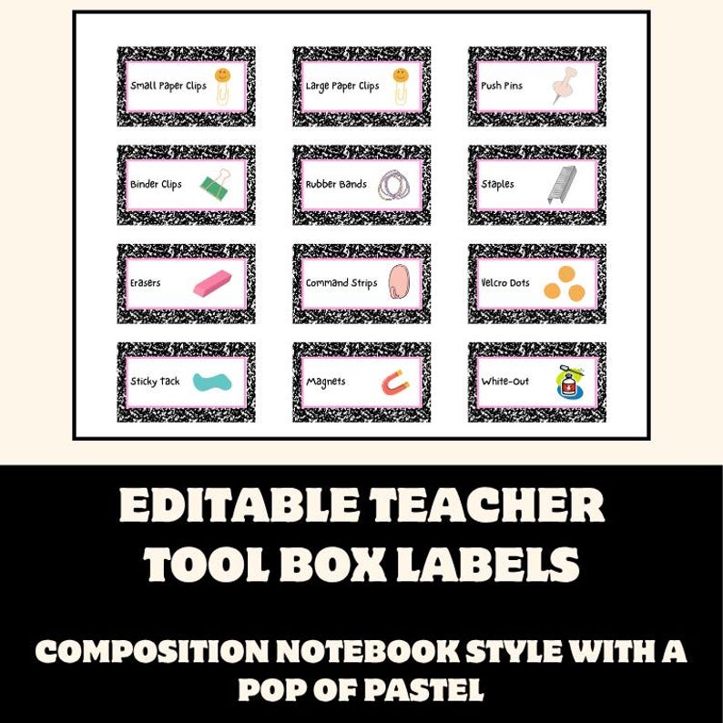 Teacher Toolbox Labels Pastel, Composition Book Classroom Decor ...