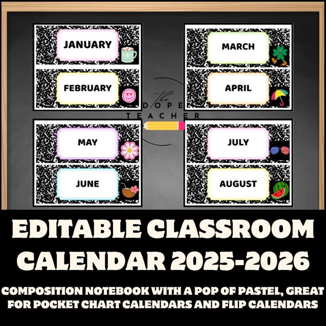 Composition Book Classroom Decor, Printable Classroom Calendar Set ...