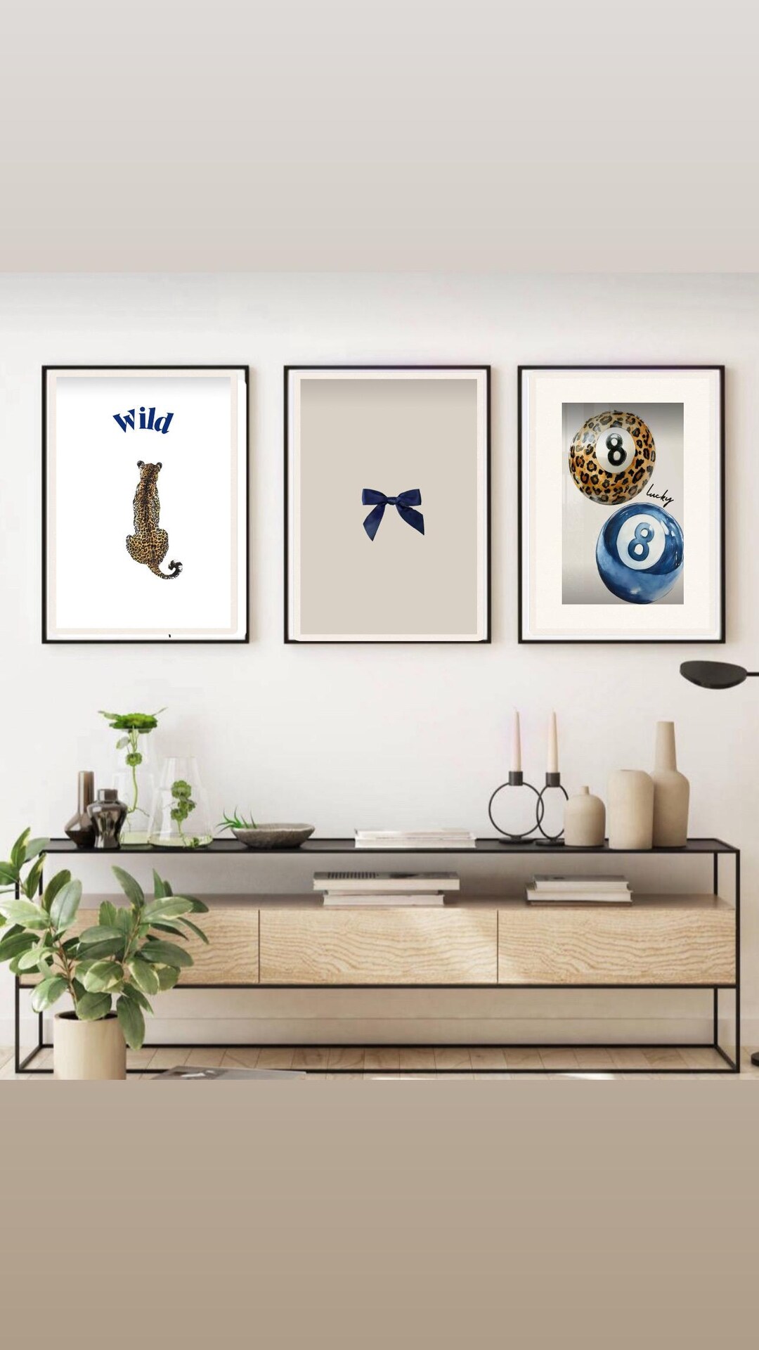 Cheetah Print Digital Wall Art Set, Navy Bows, Pool Balls, Digital ...