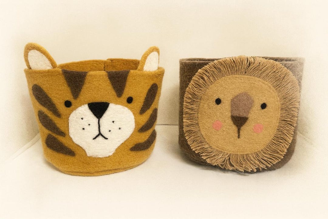 Safari Felted Wool Baskets - Lion and Tiger - Set of 2 - Etsy