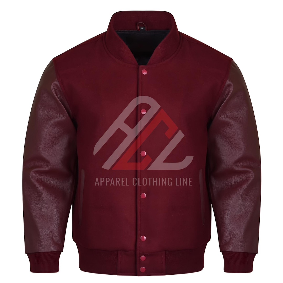 Maroon Wool Varsity Jacket: Retro Baseball Letterman With Leather ...