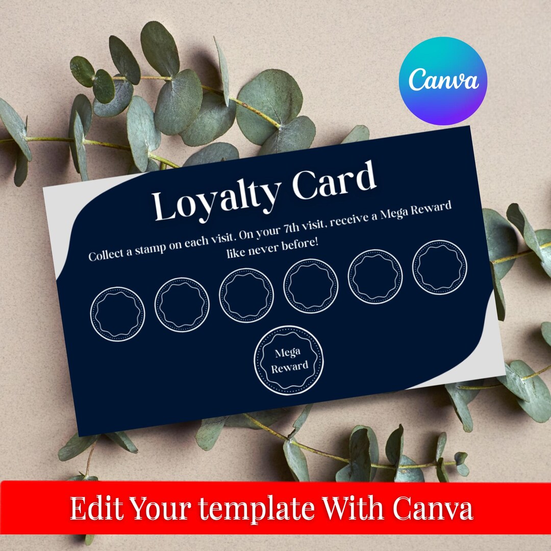 Navy Loyalty Card Template: Editable Stamp Reward System (digital ...