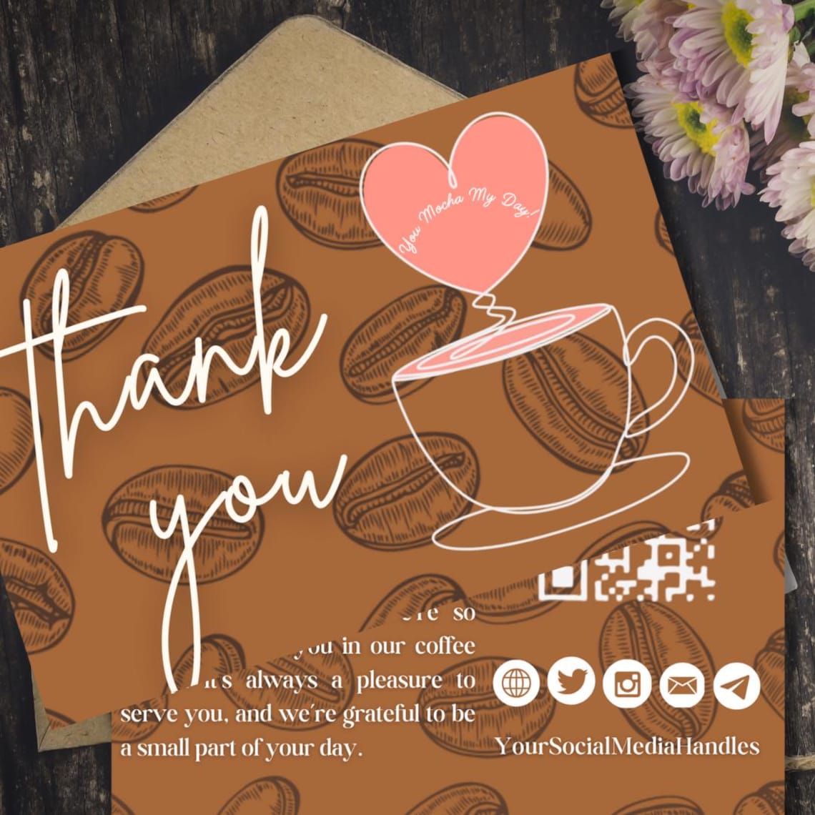 Coffee Shop Thank You Card: Brown Bean Design, Canva Template (digital ...