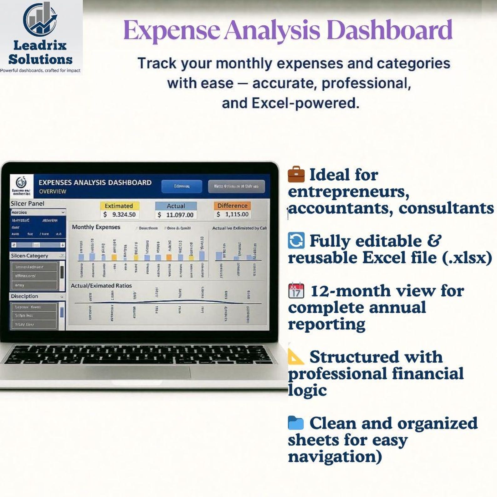 Expenses Analysis Excel Template | Monthly Budget Tracker | Business ...
