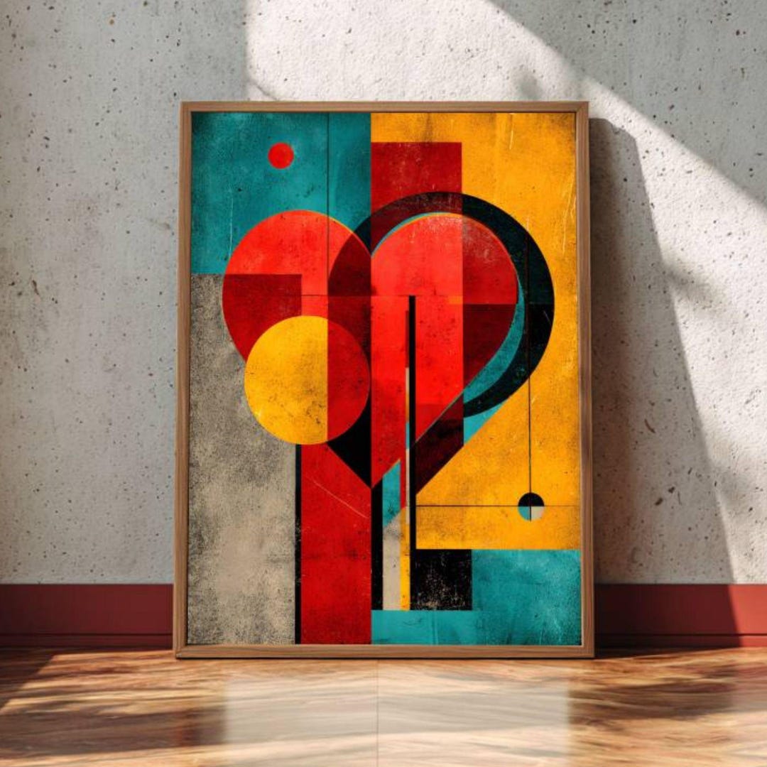 Mid Century Modern Heart Poster – Abstract Love Wall Art – Geometric ...