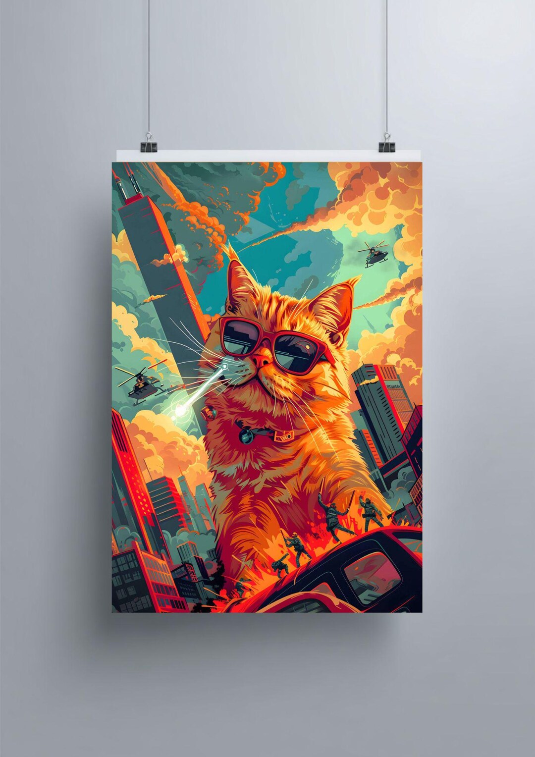 Funny Cat City Destruction Poster – Cat Wall Art – Cool Sunglasses ...