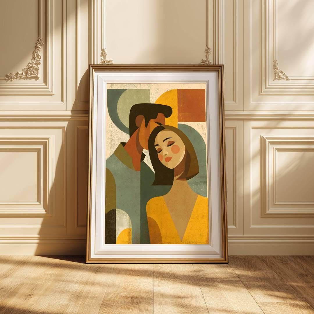 Mid-century Modern Love Art Print – Abstract Couple Illustration ...