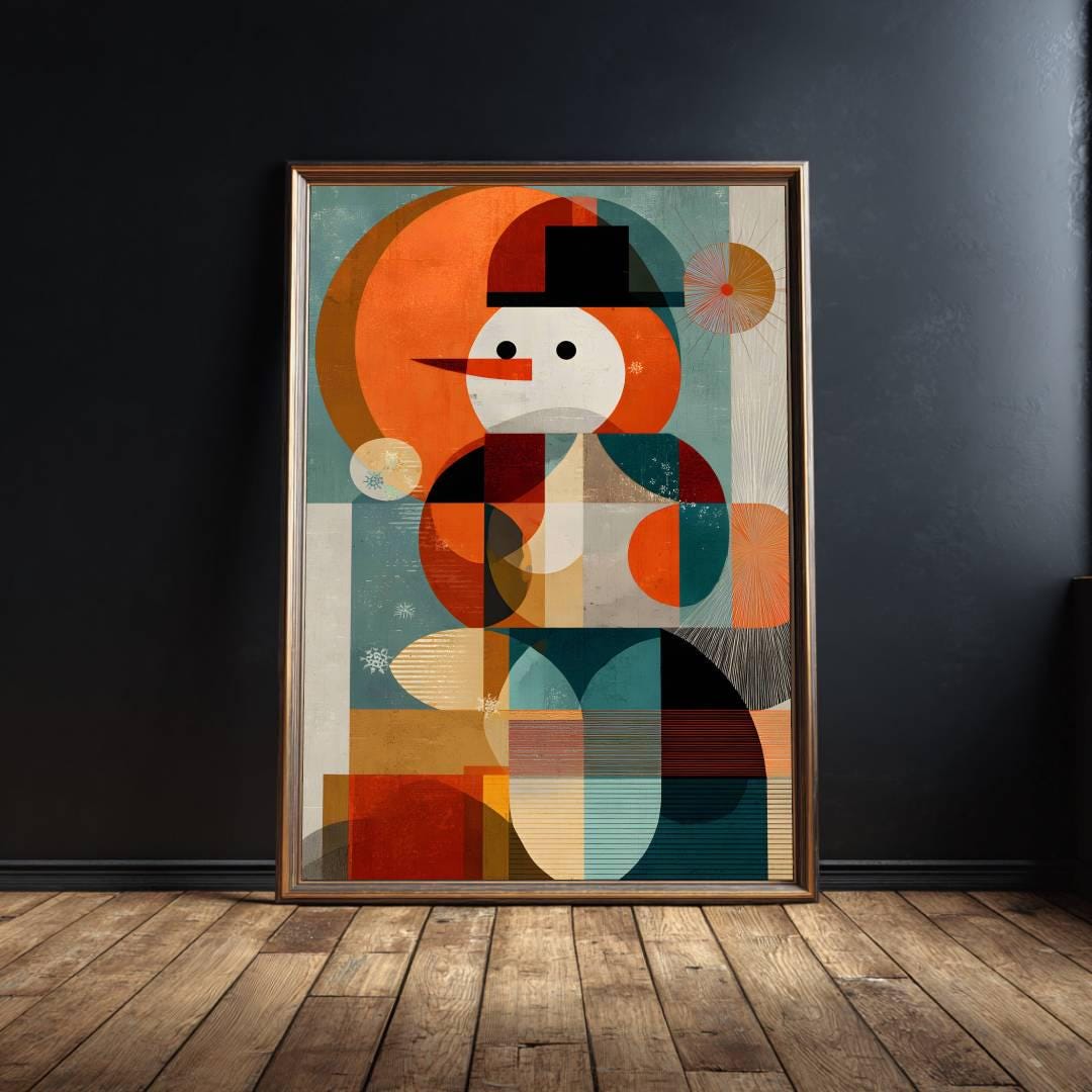 Mid Century Modern Snowman Art Print – Geometric Christmas Decor ...