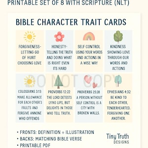 Bible Character Trait Cards for Kids – Printable Set of 8 With ...