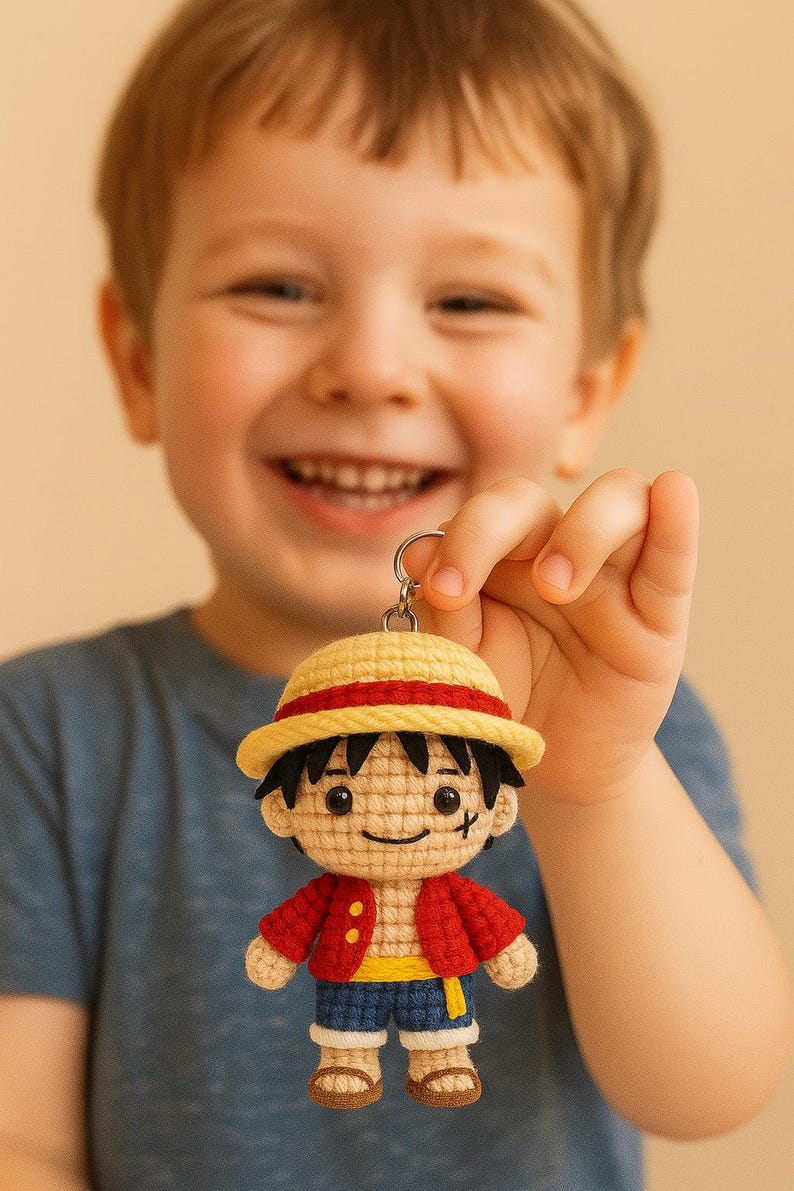 Amigurumi Luffy Keychain Pattern – One Piece Crochet Doll PDF – Monkey ...