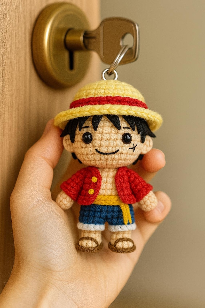 Amigurumi Luffy Keychain Pattern – One Piece Crochet Doll PDF – Monkey ...