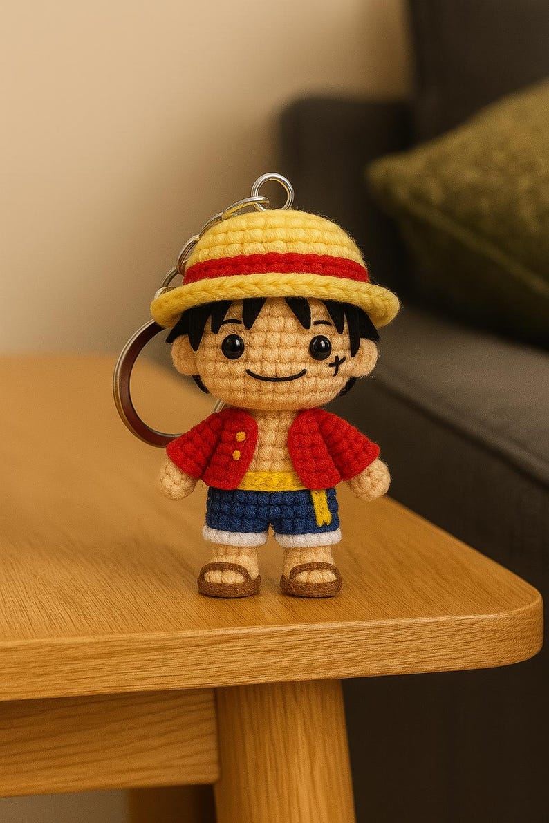 Amigurumi Luffy Keychain Pattern – One Piece Crochet Doll PDF – Monkey ...