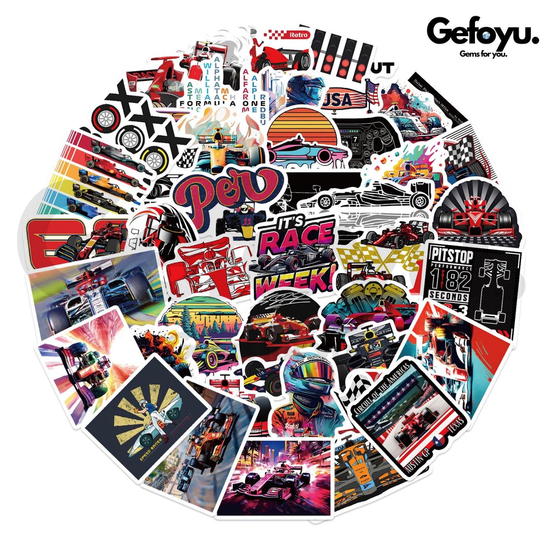Formula 1 Sticker Set 50 Pieces – Racing Car Stickers With Cars, Track ...