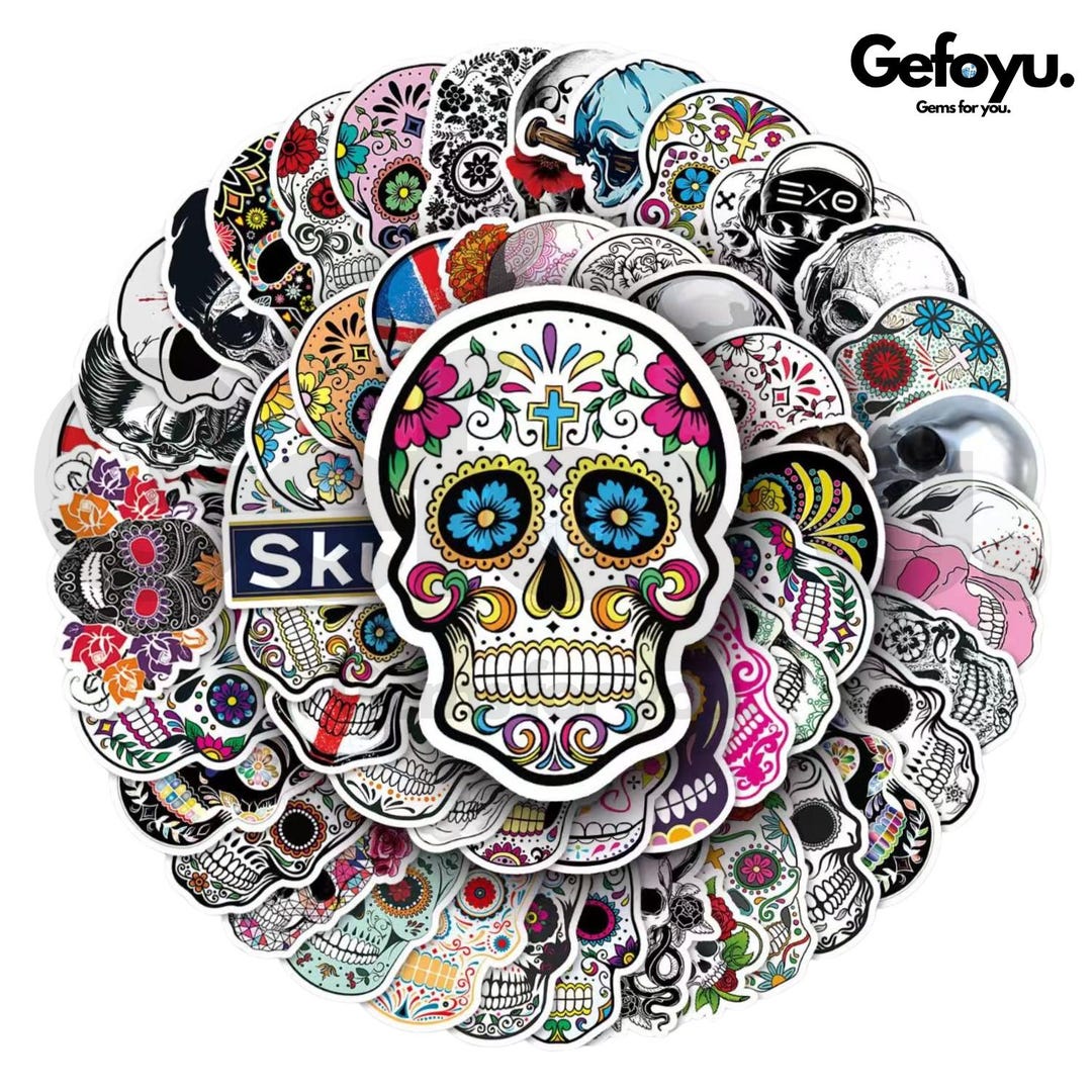 Skull Sticker Set 50 Pieces – Colorful Mexican Skull & Skull Stickers ...
