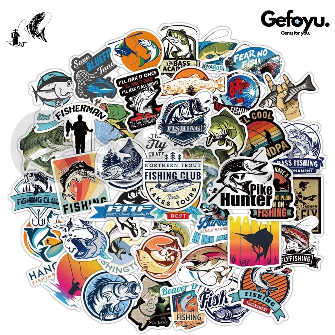 Fishing Sticker Set – 50 Angler & Fisherman Hobby Stickers for Outdoor ...