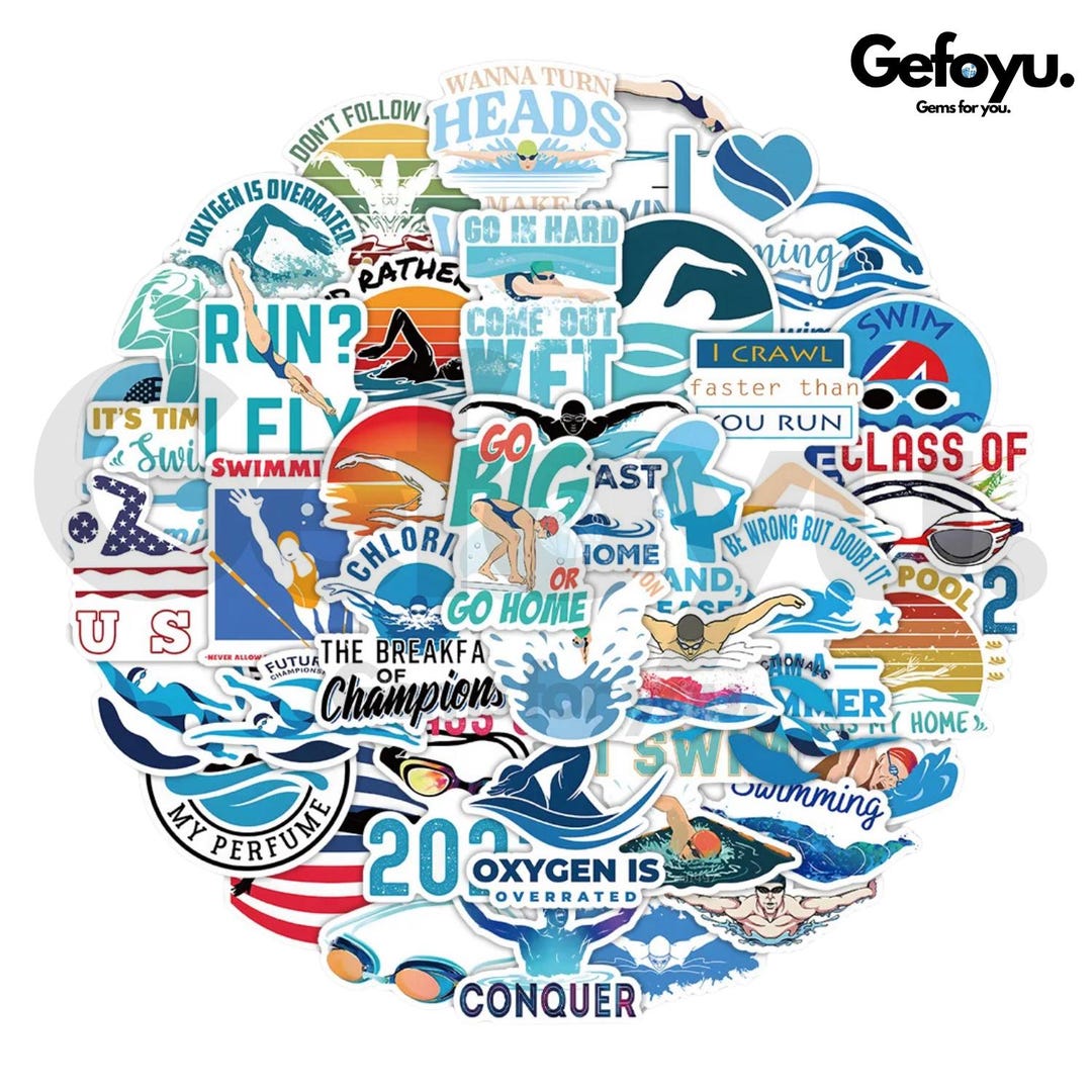 Swimming Sticker Set – 50 Swimmer & Water Stickers | Sporty Decoration ...