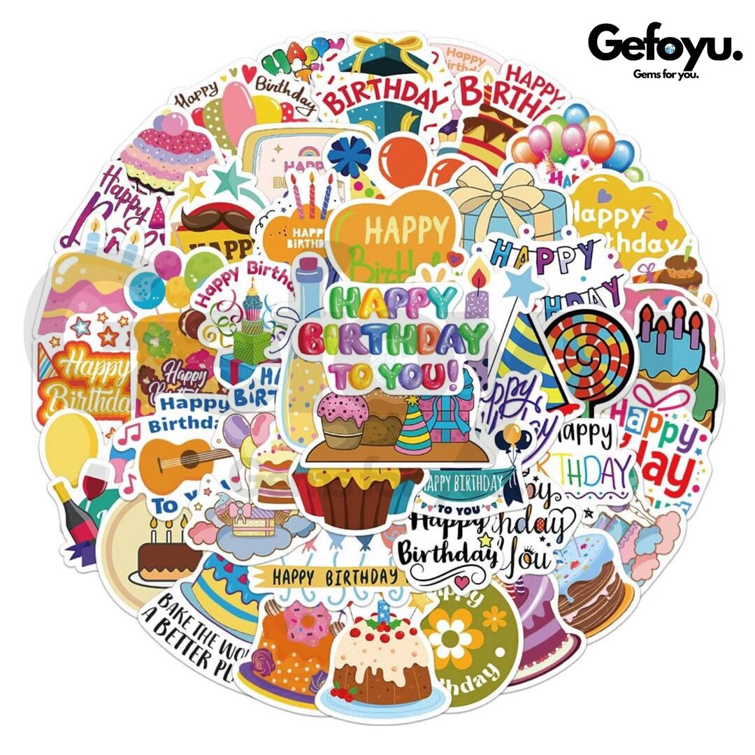Birthday Sticker Set – 50 Happy Birthday Stickers for Parties, Gifts ...