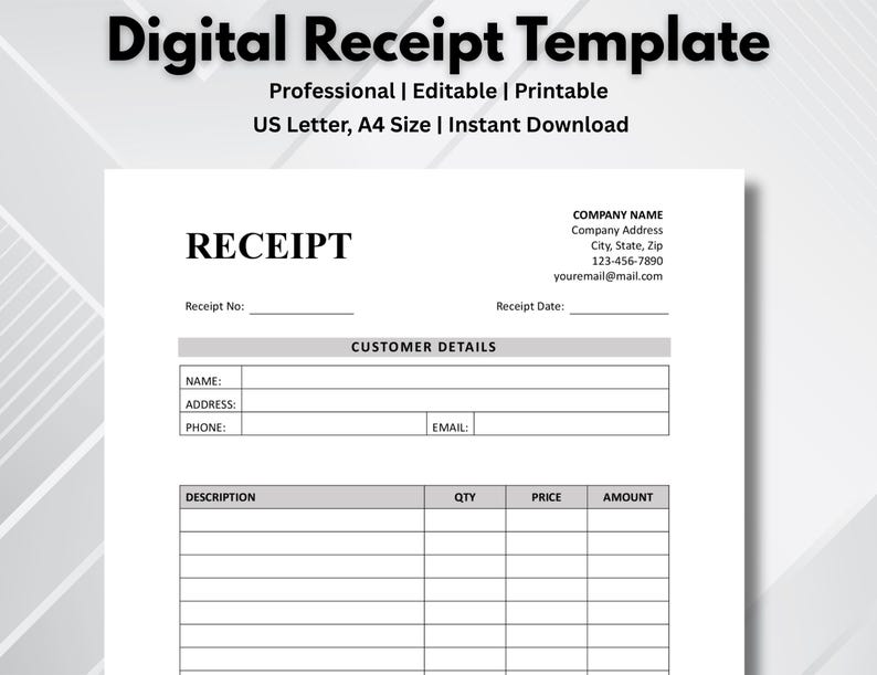 Editable Receipt Template: Word, Excel, Google Docs With Auto Billing ...