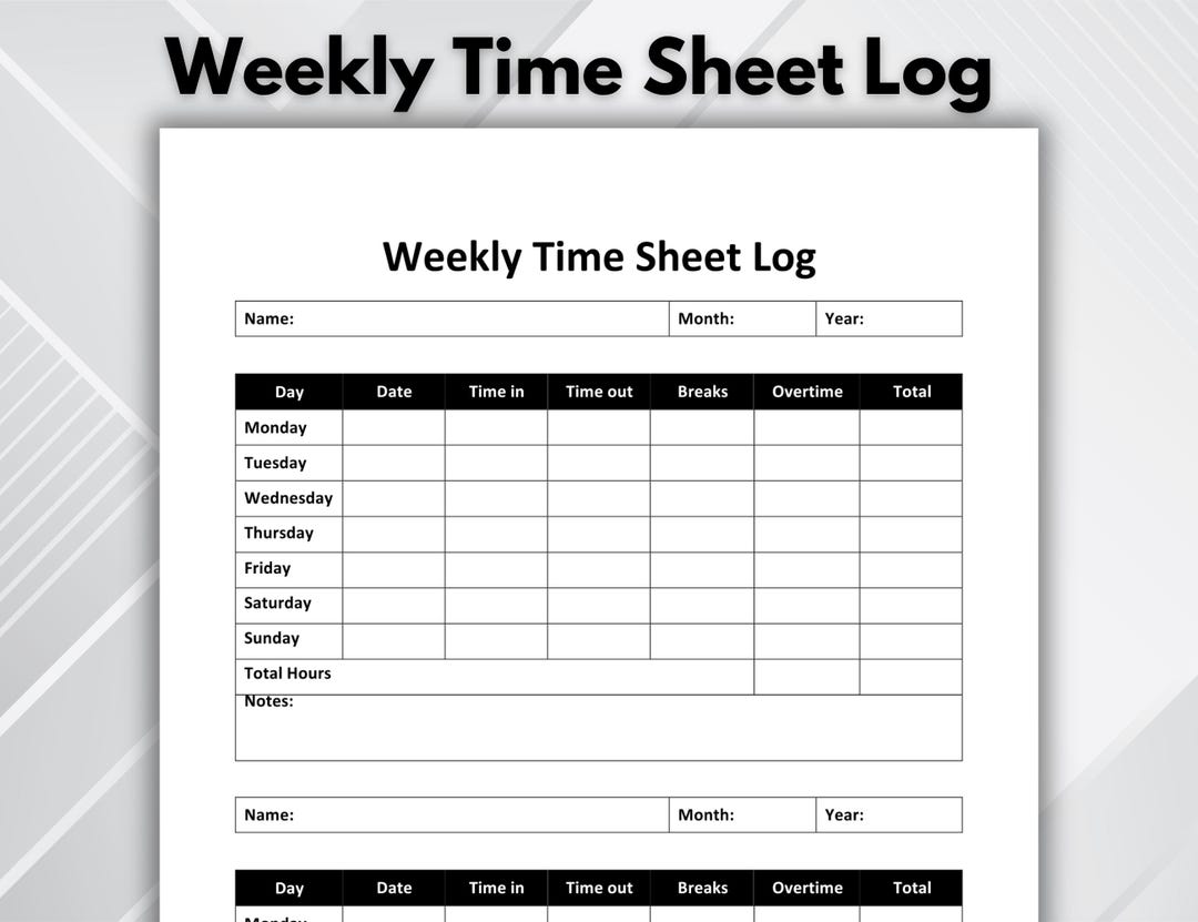 Printable Weekly Employee Time Sheet Log | Time Spent Tracker PDF ...