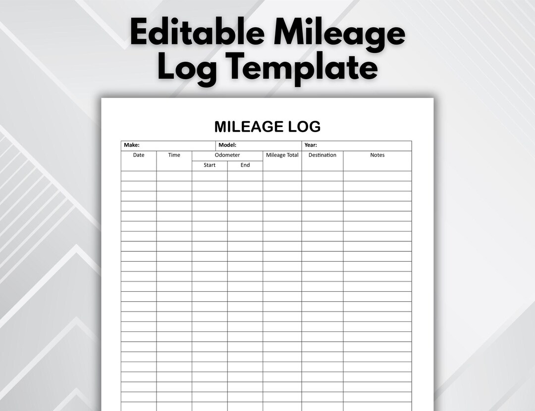Mileage Tracker Printable | Business Mileage Log Template | Editable ...