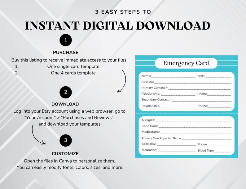 Editable Emergency Contact Card | Printable ICE Card for Wallet ...