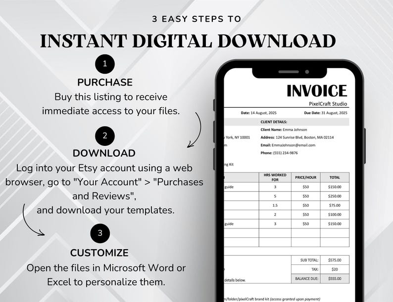 Graphic Design Invoice Template | Freelancer Invoices | Editable Word Excel PDF | Digital ...