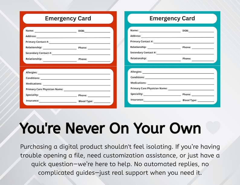 Emergency Contact Card | Printable ICE Wallet Card | Editable Medical ...