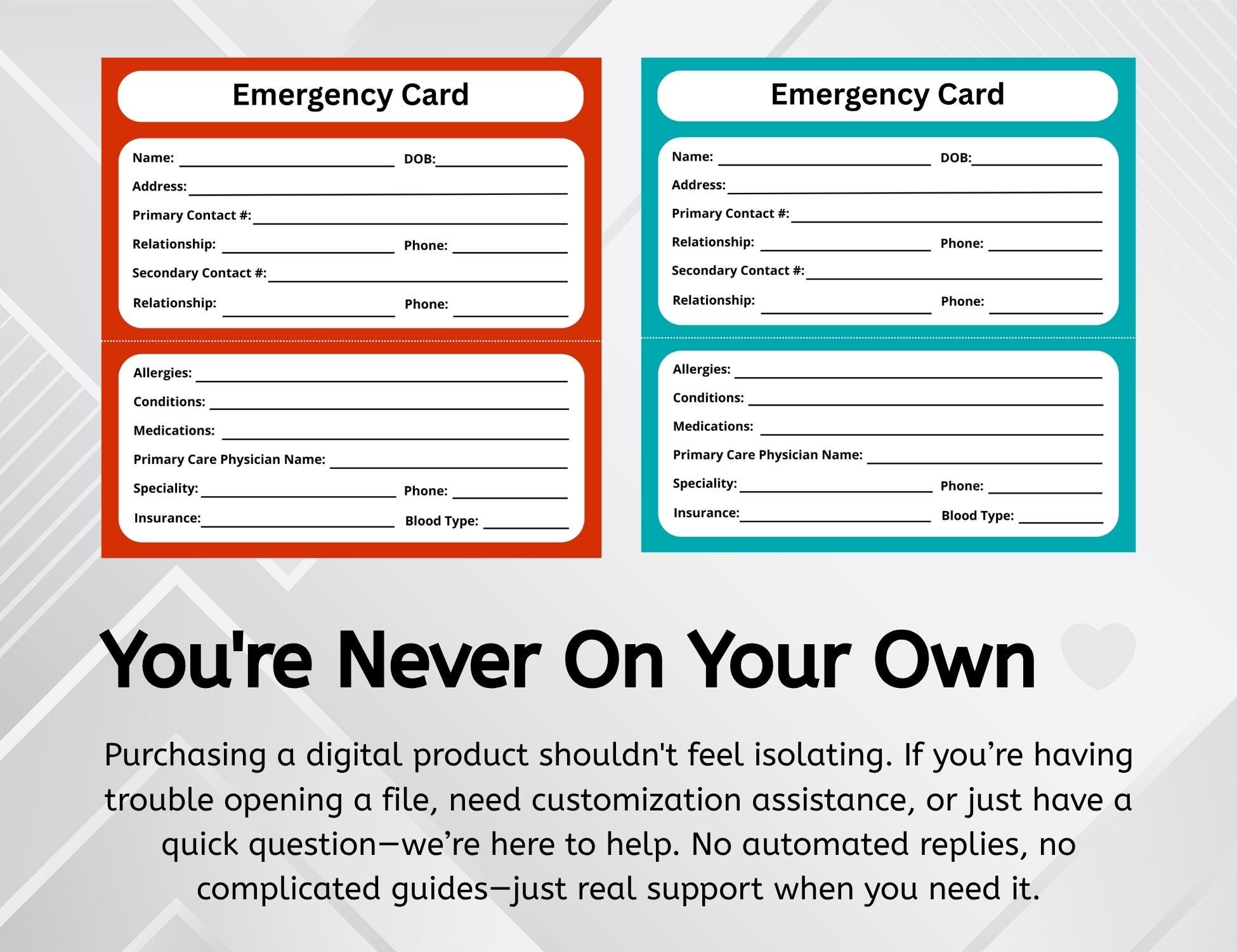 Emergency Contact Card | Printable ICE Wallet Card | Editable Medical ...
