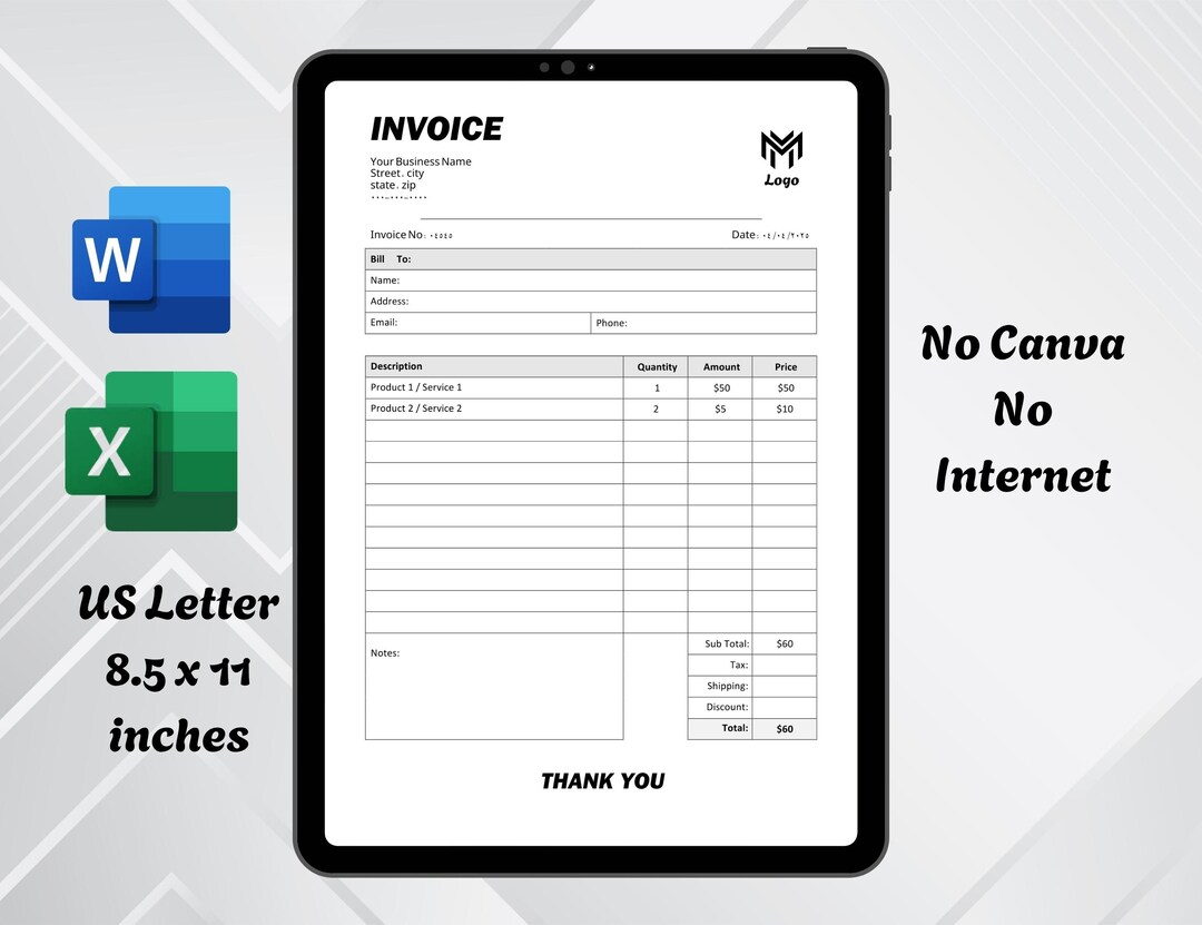Professional Invoice Template | Editable in Word, Excel, Google Docs ...