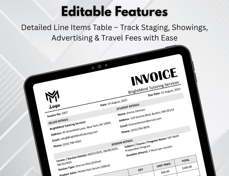 Real Estate Agent Invoice Template, Editable Realtor Billing Form ...