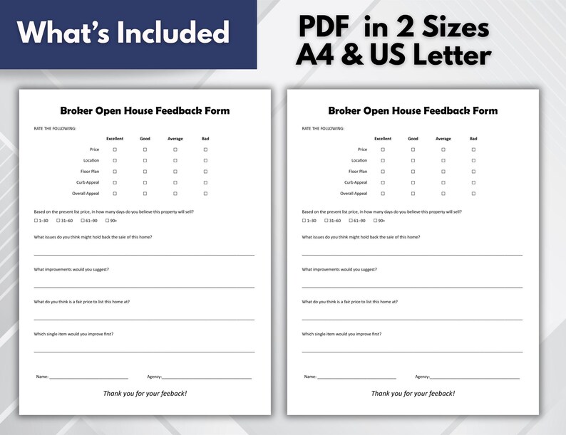 Broker Open House Feedback Form, Printable Real Estate Agent Open House ...