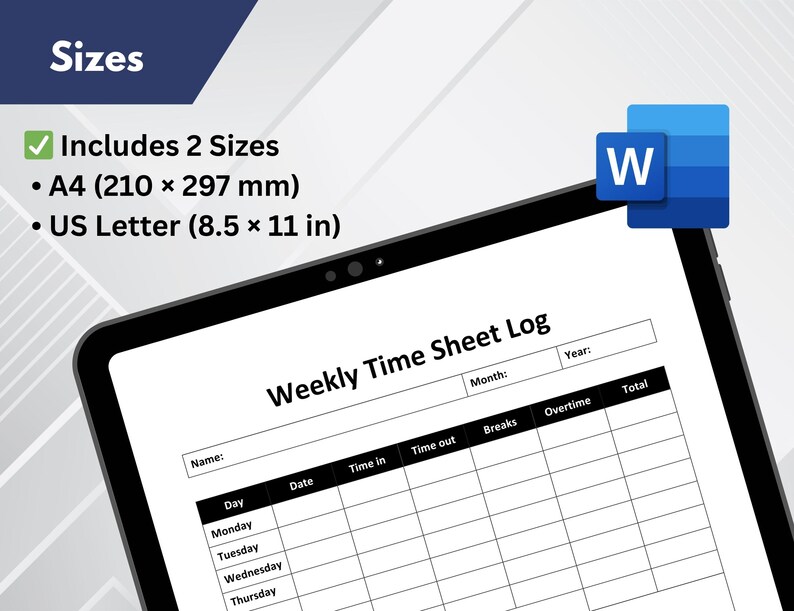 Printable Weekly Employee Time Sheet Log | Time Spent Tracker PDF ...