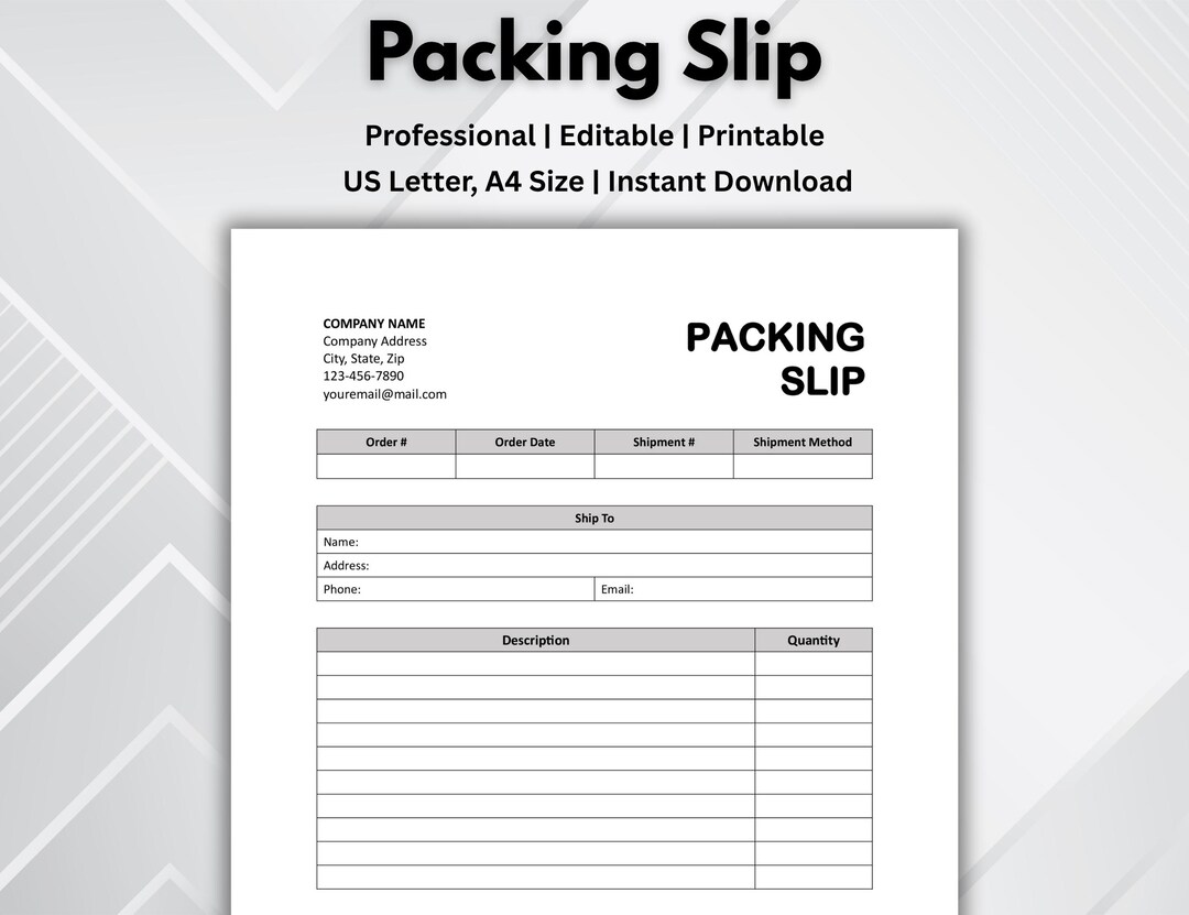 Editable Packing Slip Template. Customer Packing Slip. Printable ...