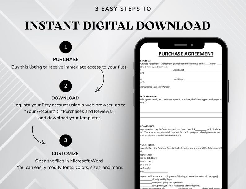 Editable Purchase Agreement Template – Word & PDF | Business, Property ...