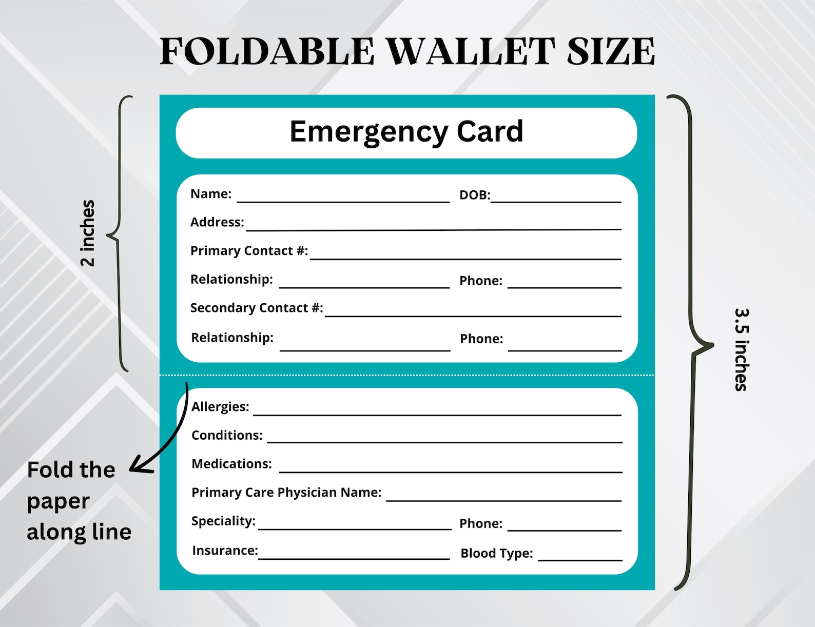 Emergency Contact Card | Printable ICE Wallet Card | Editable Medical ...
