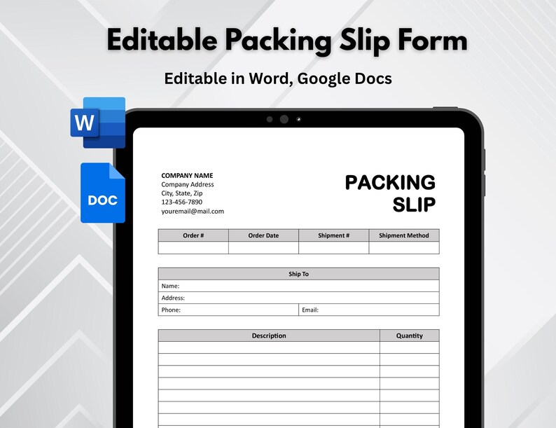 Editable Packing Slip Template. Customer Packing Slip. Printable ...