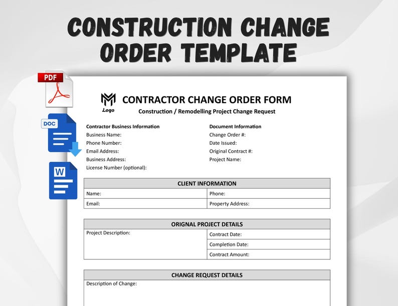Construction Change Order Template | Remodeling Change Order Form ...