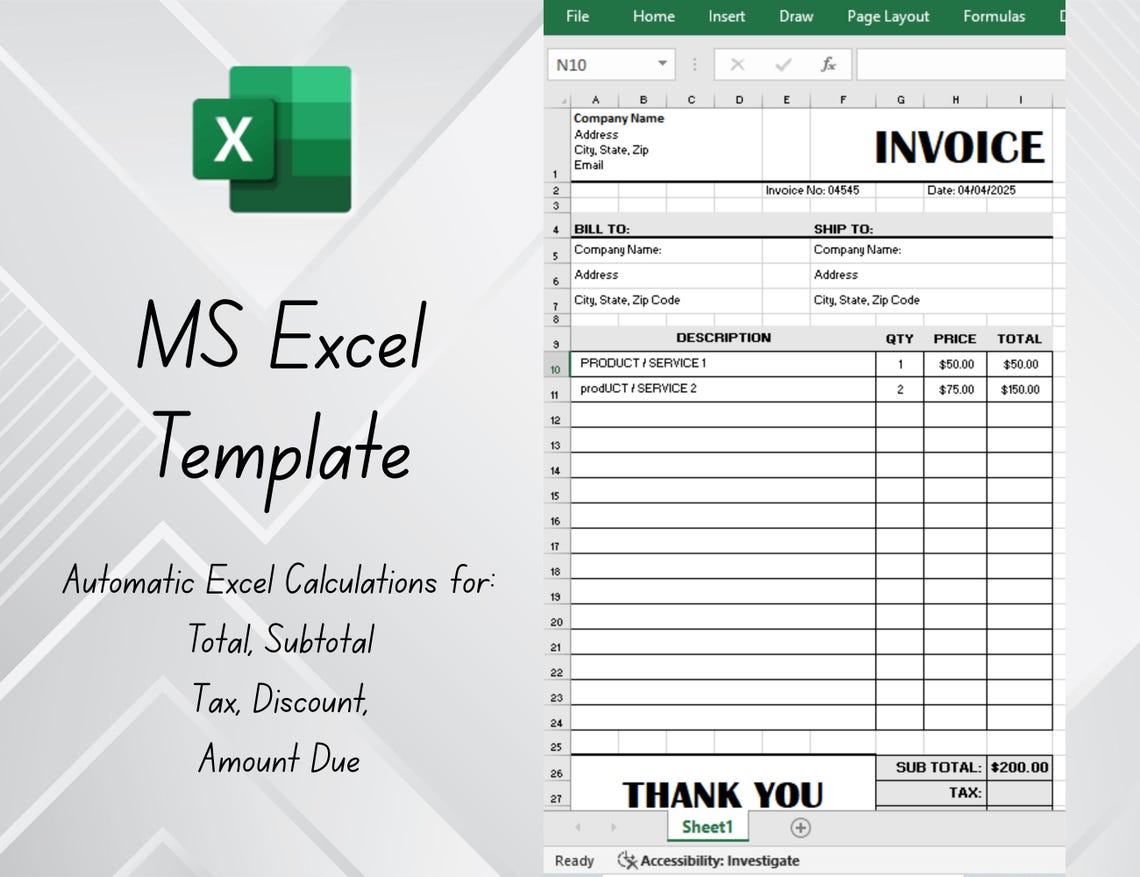 Editable Invoice Template: Word, Excel, Google Docs With Auto Billing ...