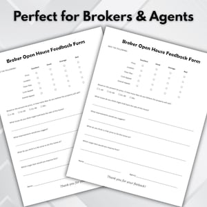 Broker Open House Feedback Form, Printable Real Estate Agent Open House ...