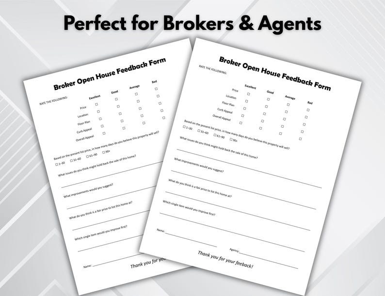 Broker Open House Feedback Form, Printable Real Estate Agent Open House ...